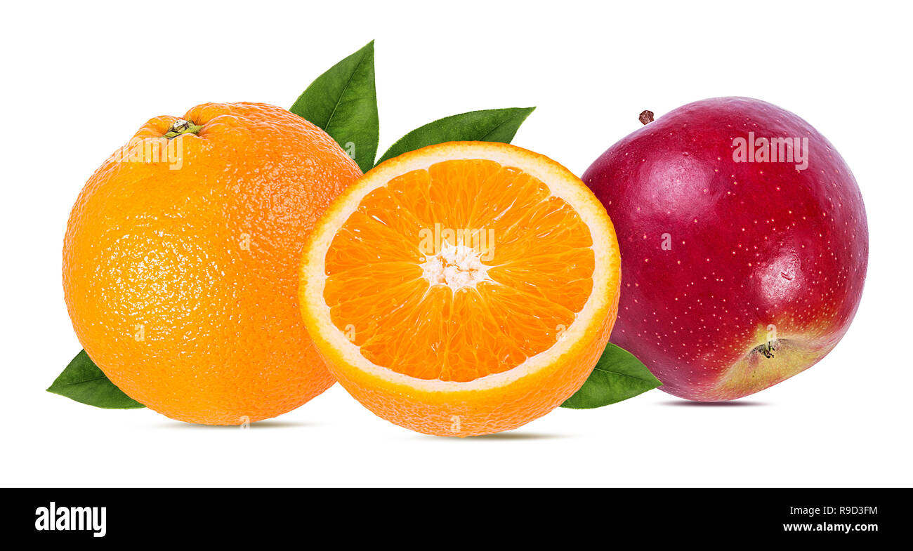 Apple and orange isolated on white background Stock Photo - Alamy
