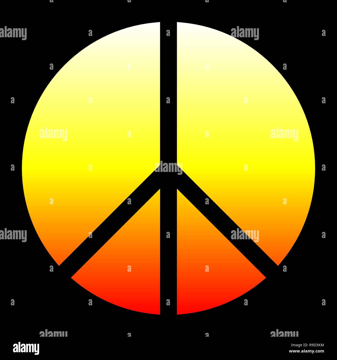 Peace symbol icon - white yellow orange red simple gradient, warm light ...