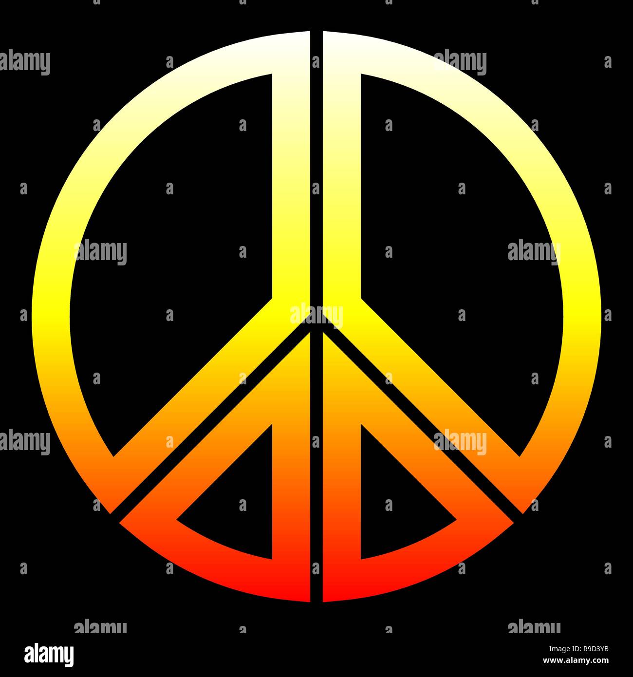 Peace symbol icon - white yellow orange red simple gradient, warm light ...
