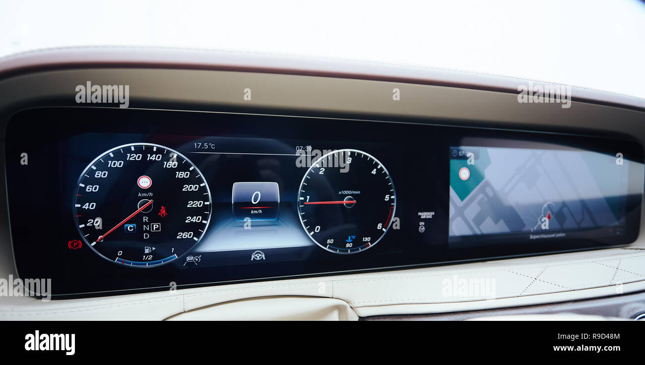 The luxury car dashboard. The Modern technology Stock Photo - Alamy