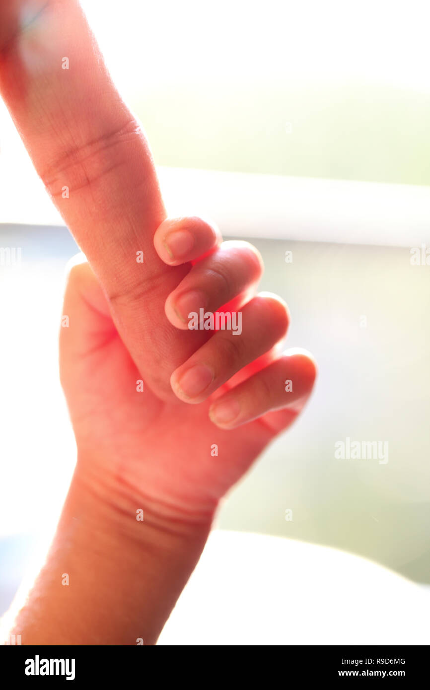 Newborn baby gripping mothers finger Stock Photo - Alamy