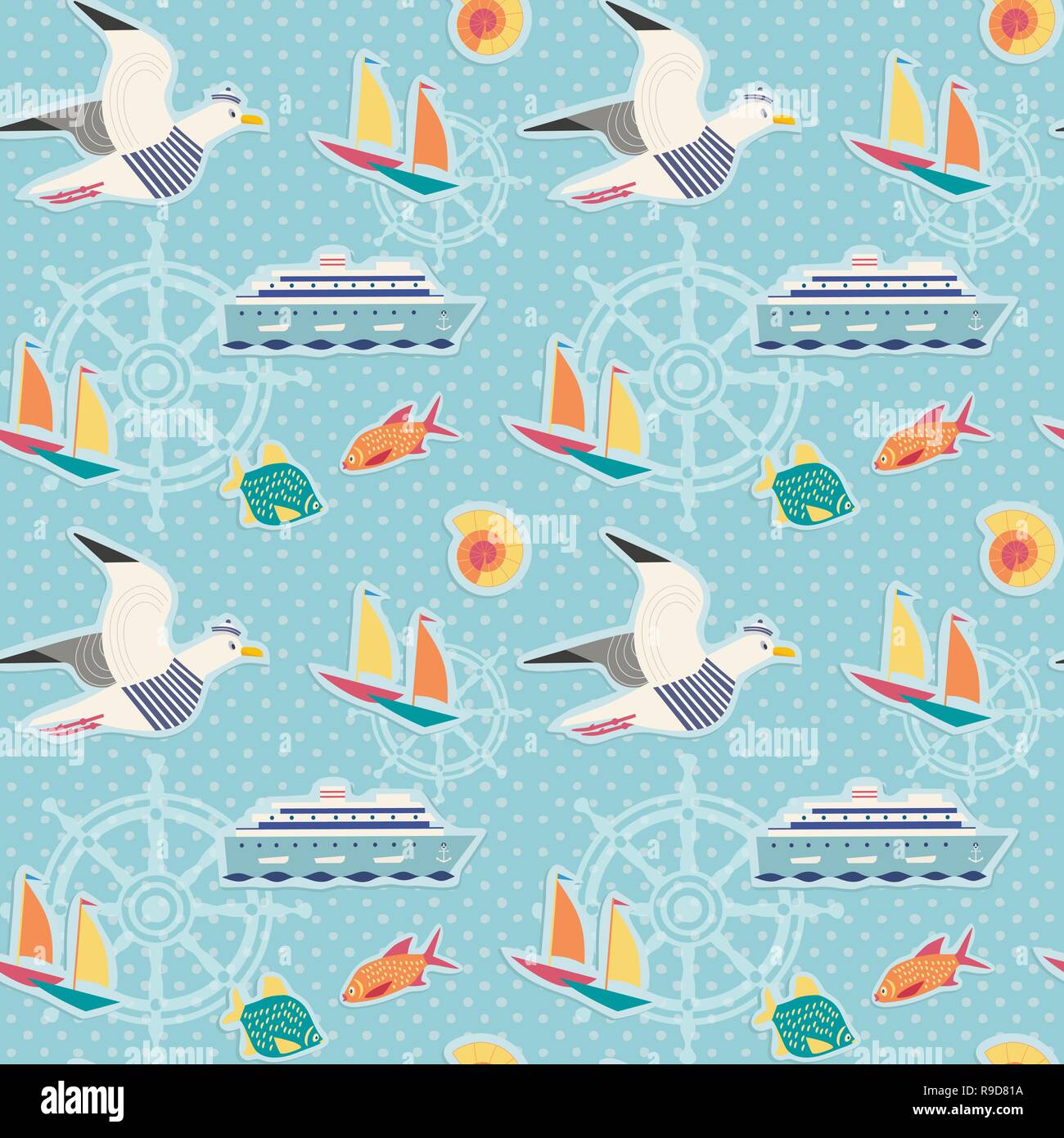 Hand drawn maritime stickers seamless pattern Stock Vector Image & Art ...