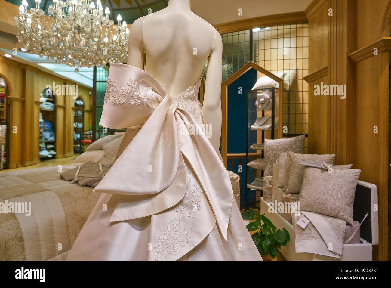 MILAN, ITALY - CIRCA NOVEMBER, 2017: wedding dress on display at Baci ...