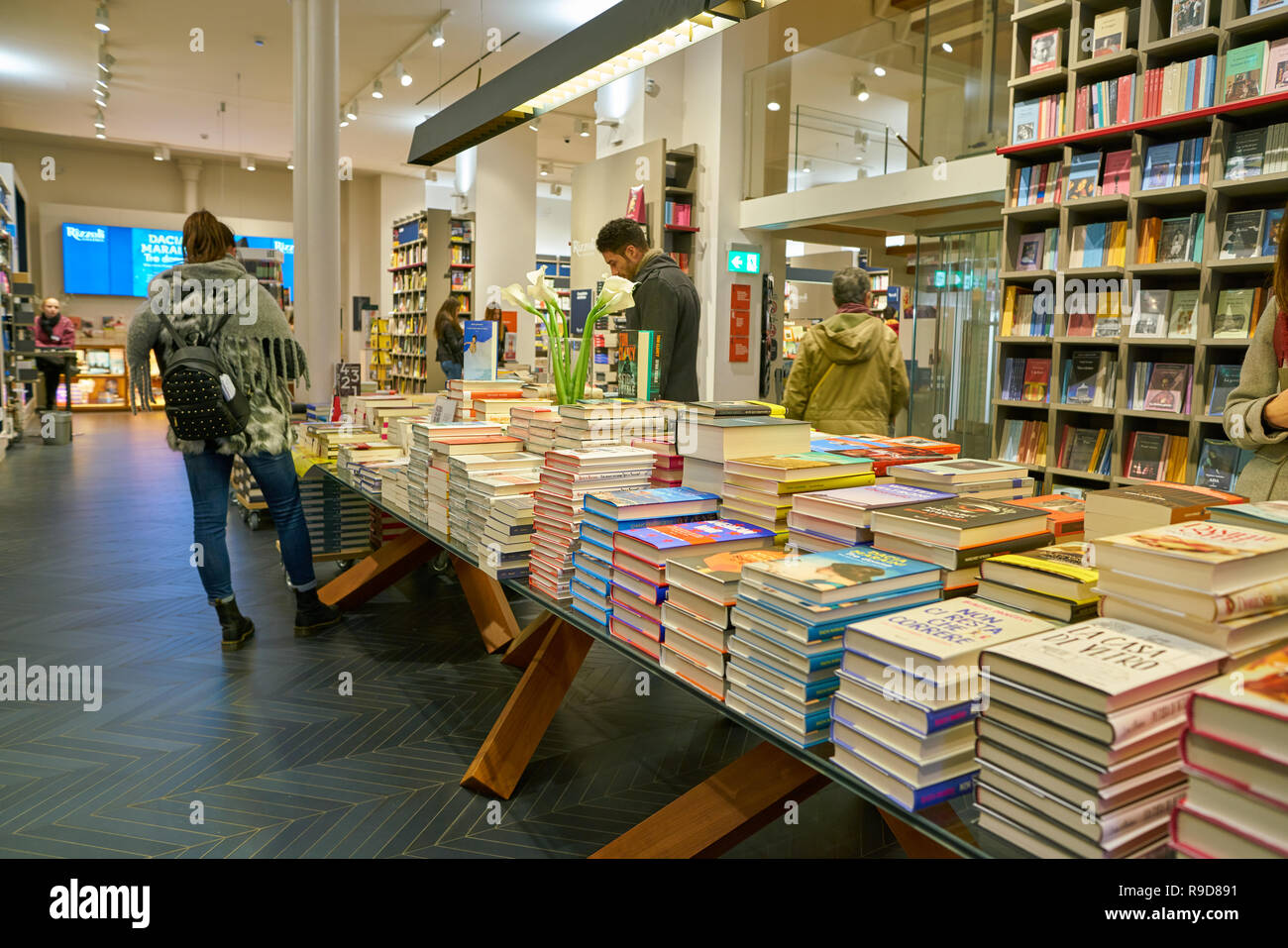 MILAN, ITALY - CIRCA NOVEMBER, 2017: books on display in Rizzoli ...