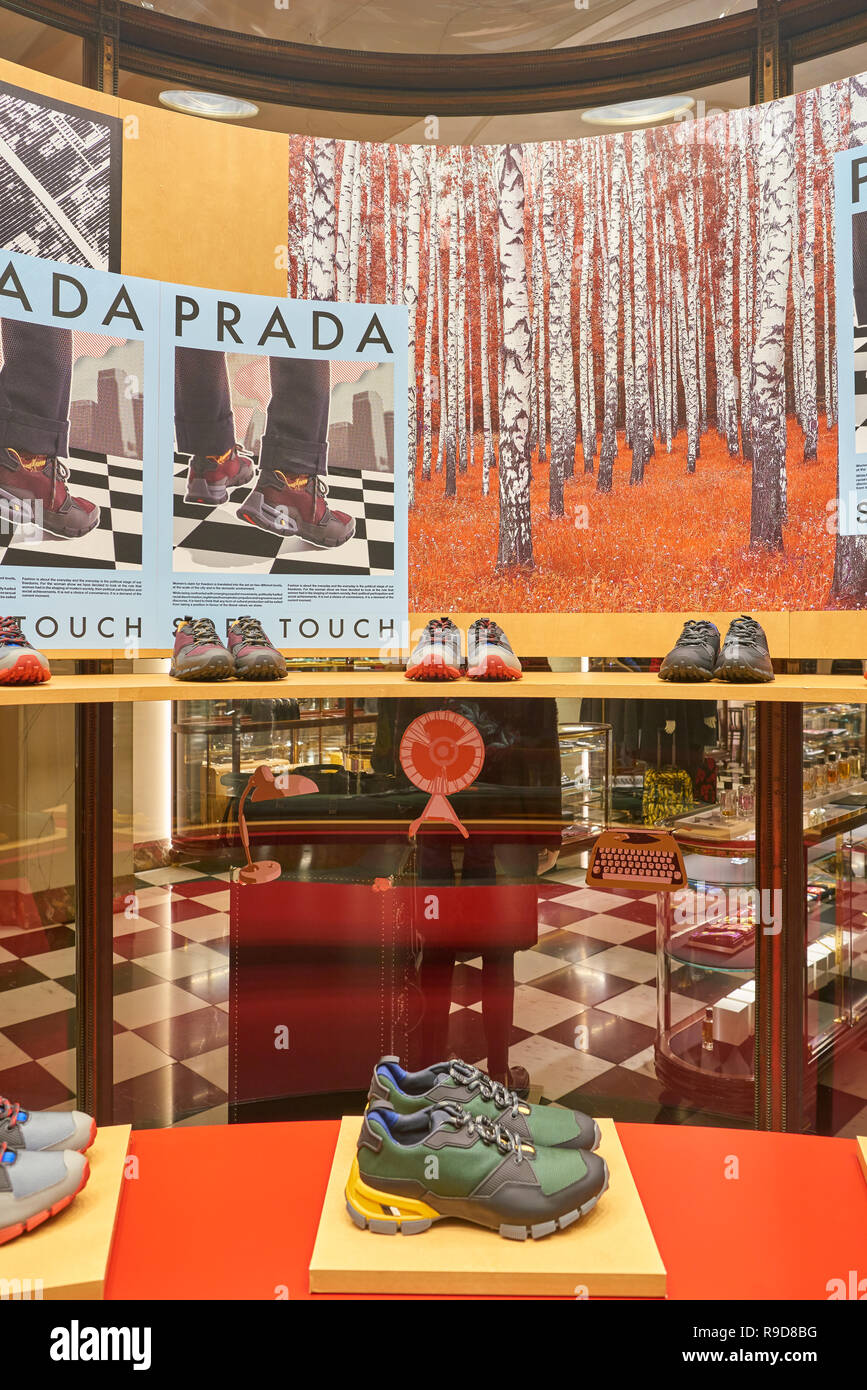 MILAN, ITALY - CIRCA NOVEMBER, 2017: a window display at Prada store in ...