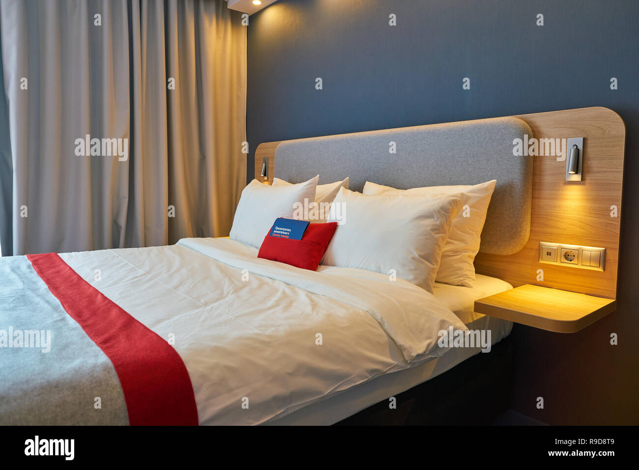 MOSCOW, RUSSIA - CIRCA AUGUST, 2018: interior shot of a hotel room in ...