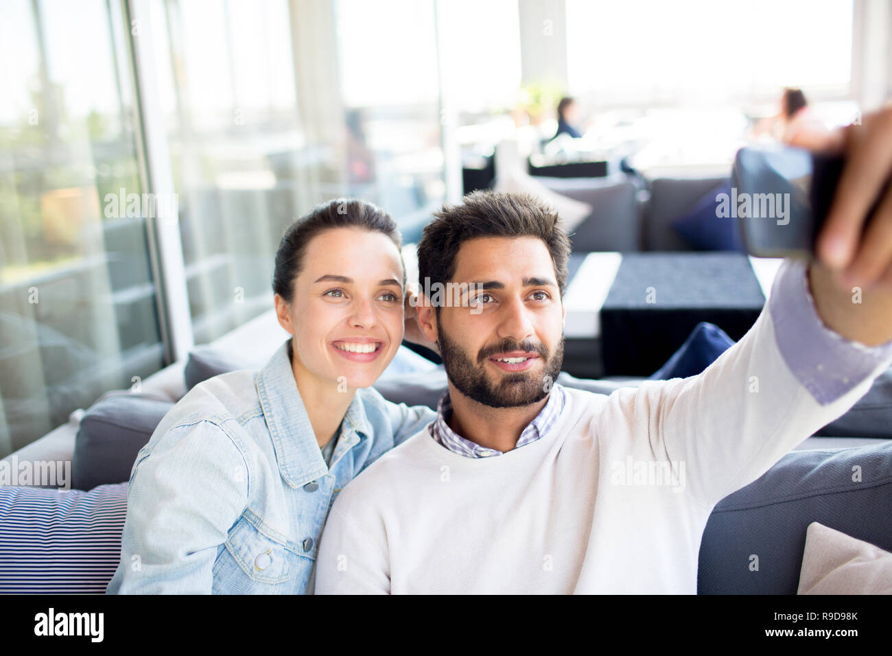 Selfie in cafe Stock Photo - Alamy