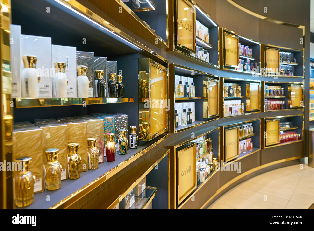 MOSCOW, RUSSIA - CIRCA AUGUST, 2018: perfumes on display at a shop in ...