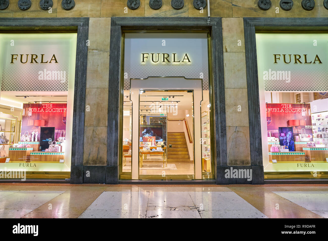 MILAN, ITALY - CIRCA NOVEMBER, 2017: entry at Furla store in Milan ...