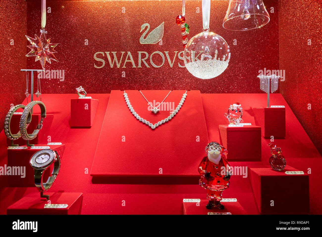 MILAN, ITALY - CIRCA NOVEMBER, 2017: jewellery display at Swarovski ...