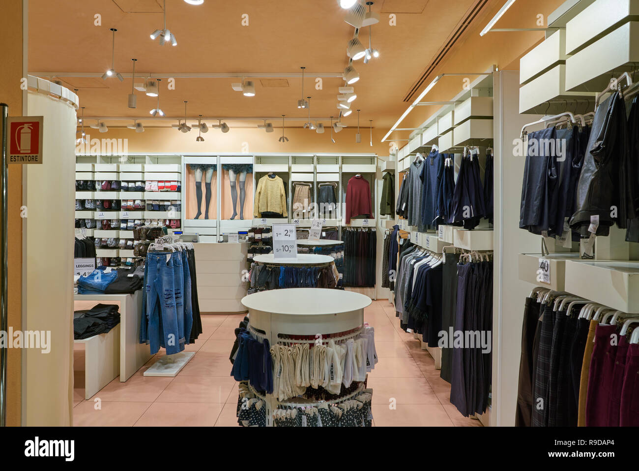 MILAN, ITALY - CIRCA NOVEMBER, 2017: clothing on display at retail ...
