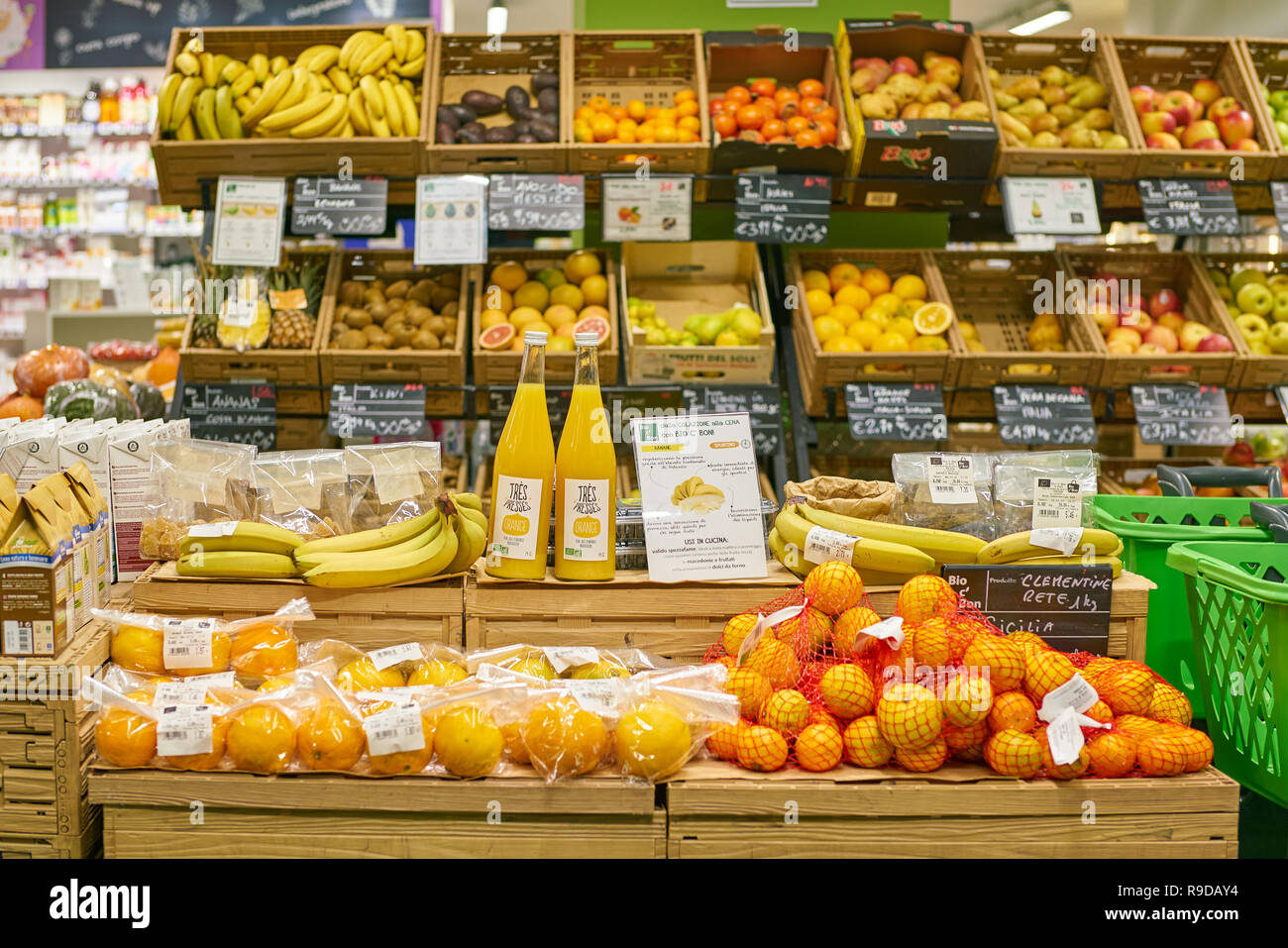 MILAN, ITALY - CIRCA NOVEMBER, 2017: assortment of fruits on display ...