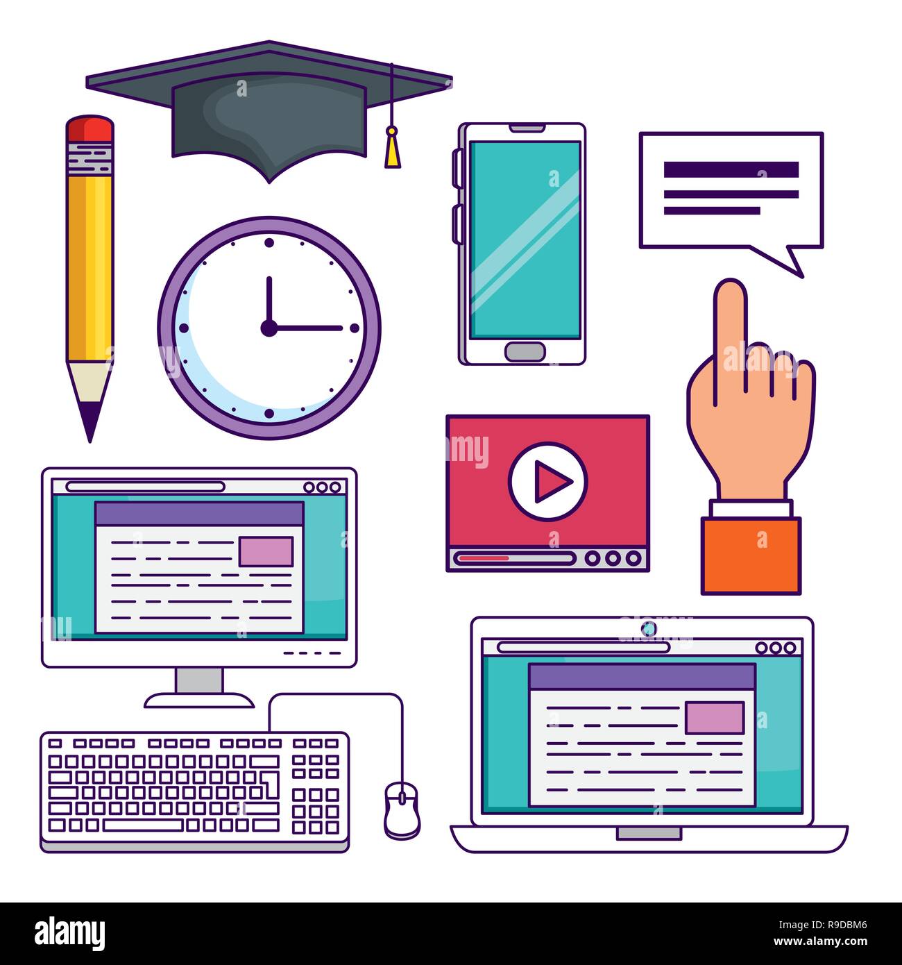 set elearning certificate study to education technology Stock Vector ...