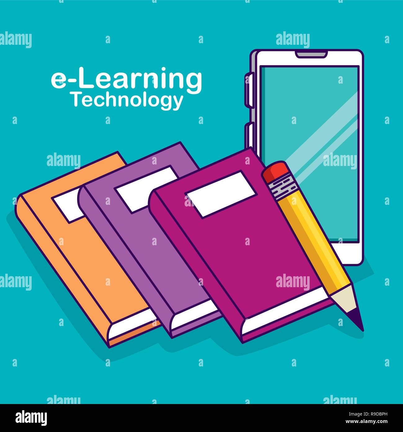 smartphone technology with elearning books and pencil Stock Vector ...