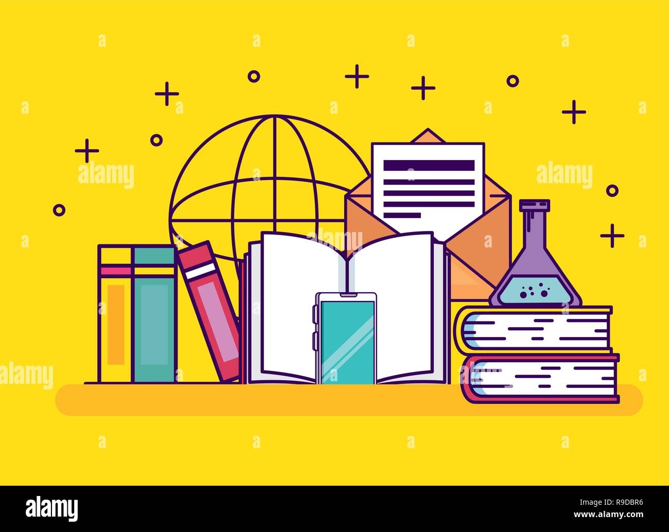 elearning books and smartphone technology with letter Stock Vector ...