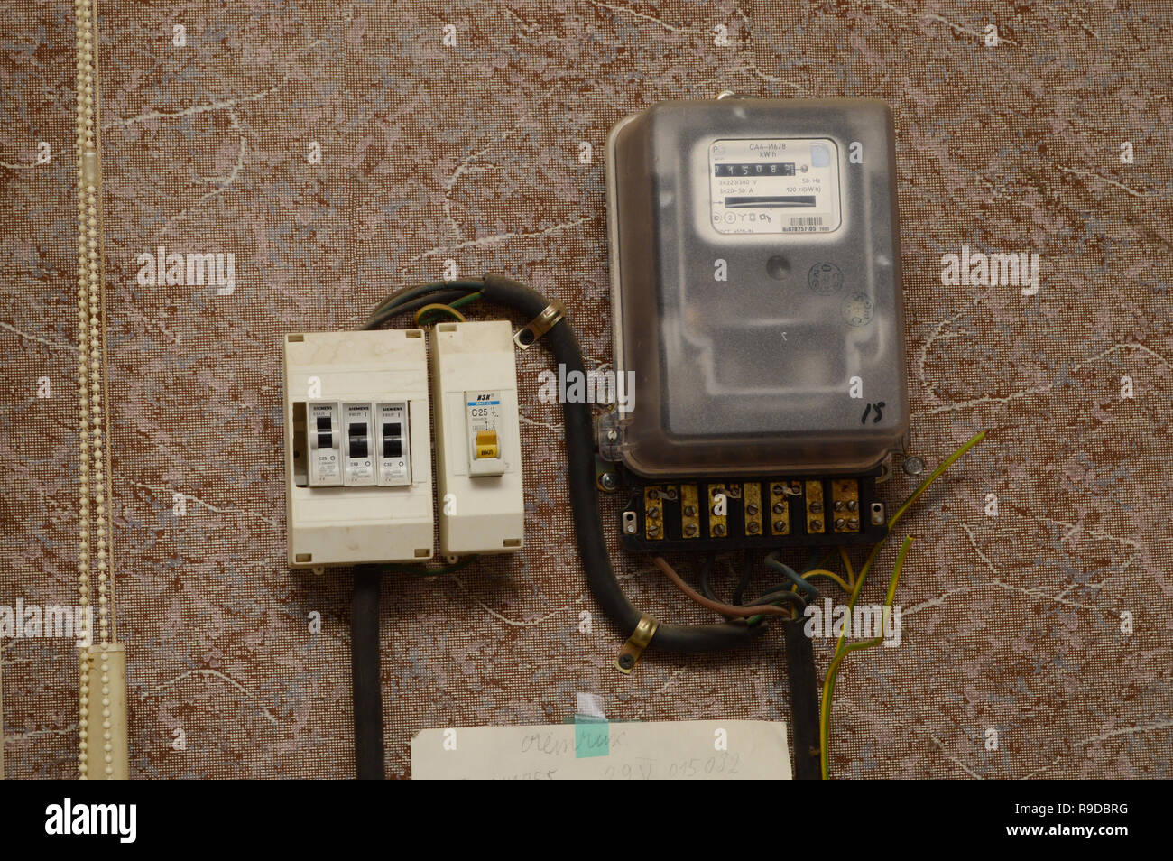 Kovrov, Russia. 11 November 2015. Electric meter three-phase current in ...