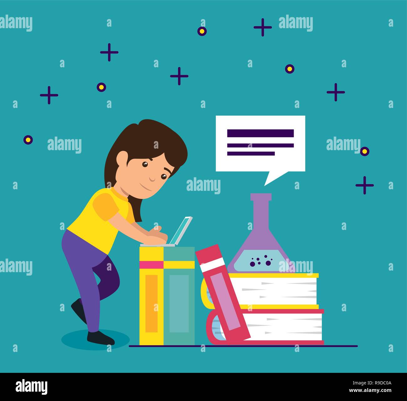 Girl books laptop Stock Vector Images - Alamy