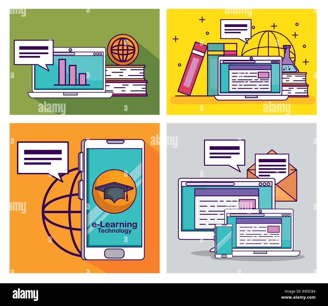 set smartphone with computer and laptop technology elearning Stock ...