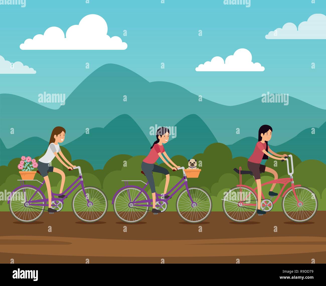 women friends ride bicycle transport Stock Vector Image & Art - Alamy