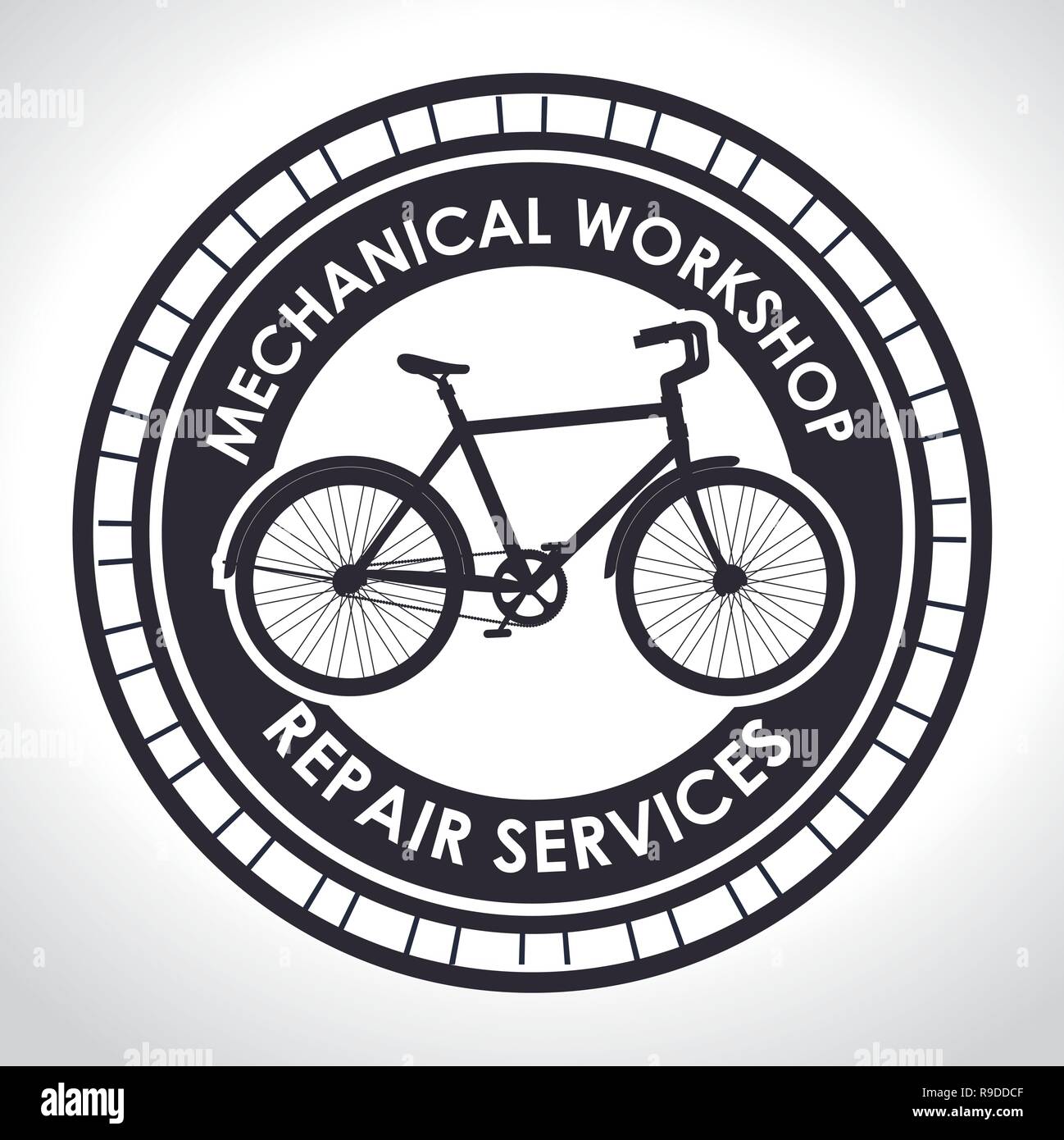 bicycle emblem with shop and mechanical service Stock Vector Image ...