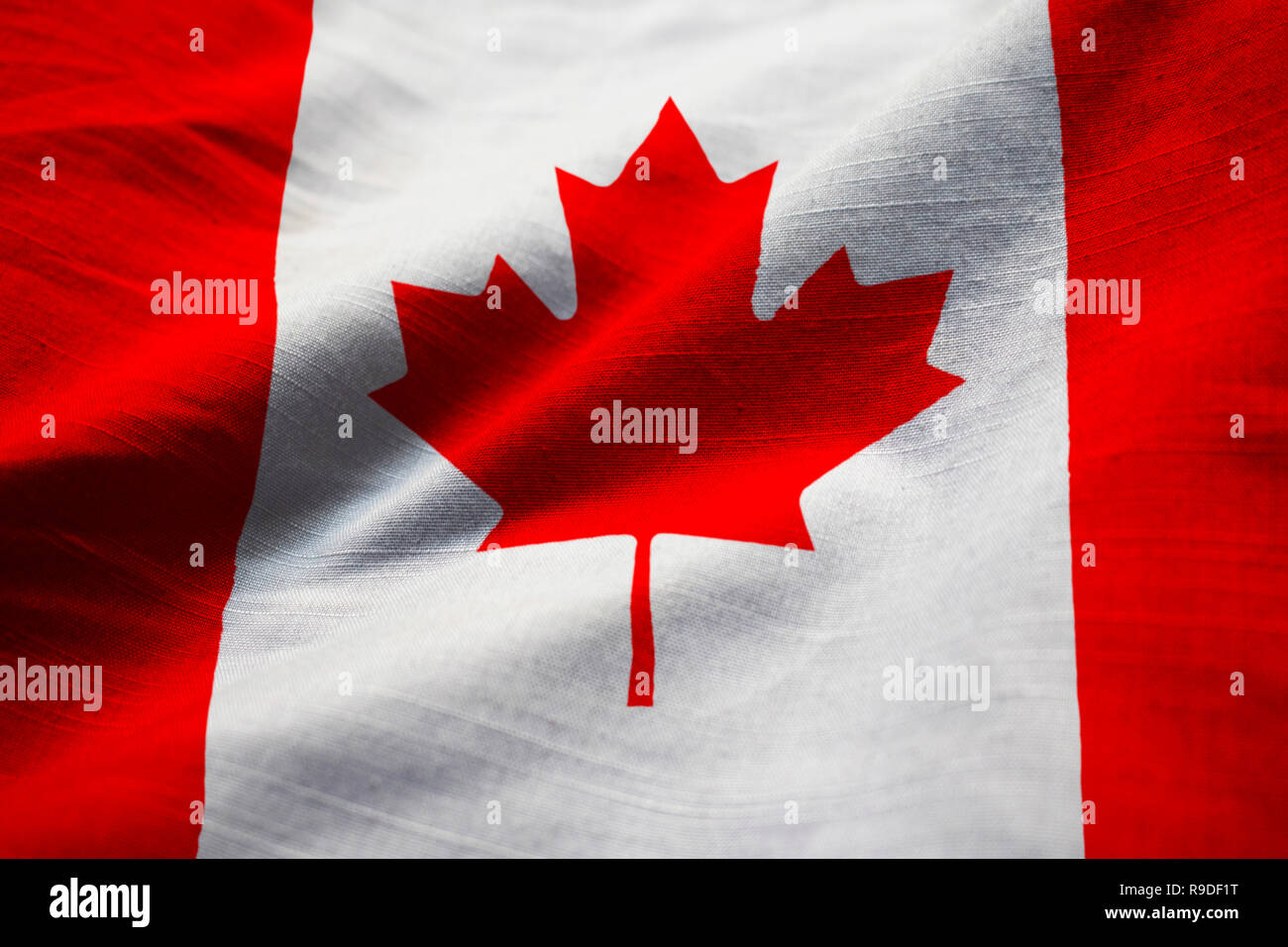Closeup of Ruffled Canada Flag, Canada Flag Blowing in Wind Stock Photo ...