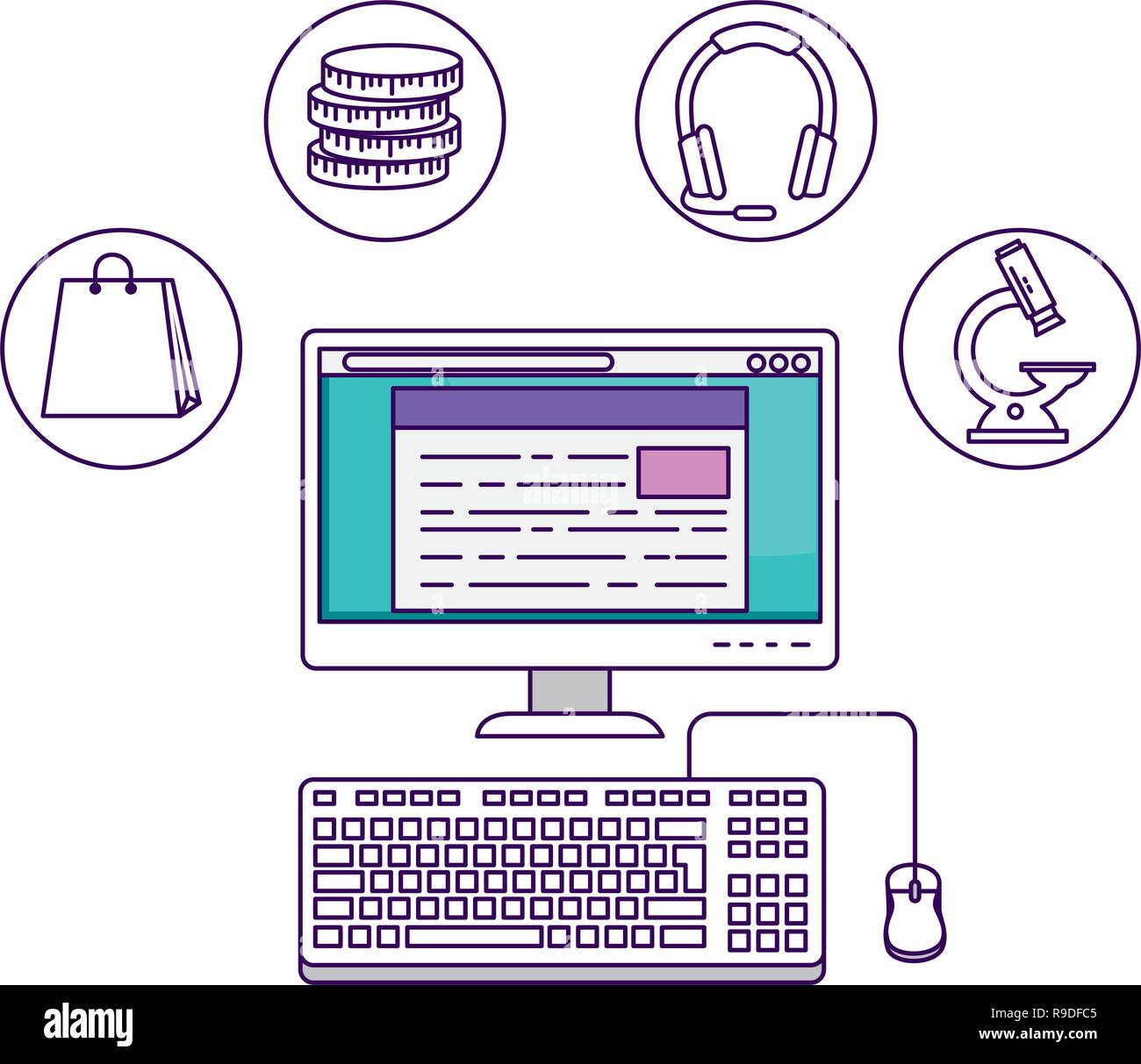 desktop with elearning icons Stock Vector Image & Art - Alamy