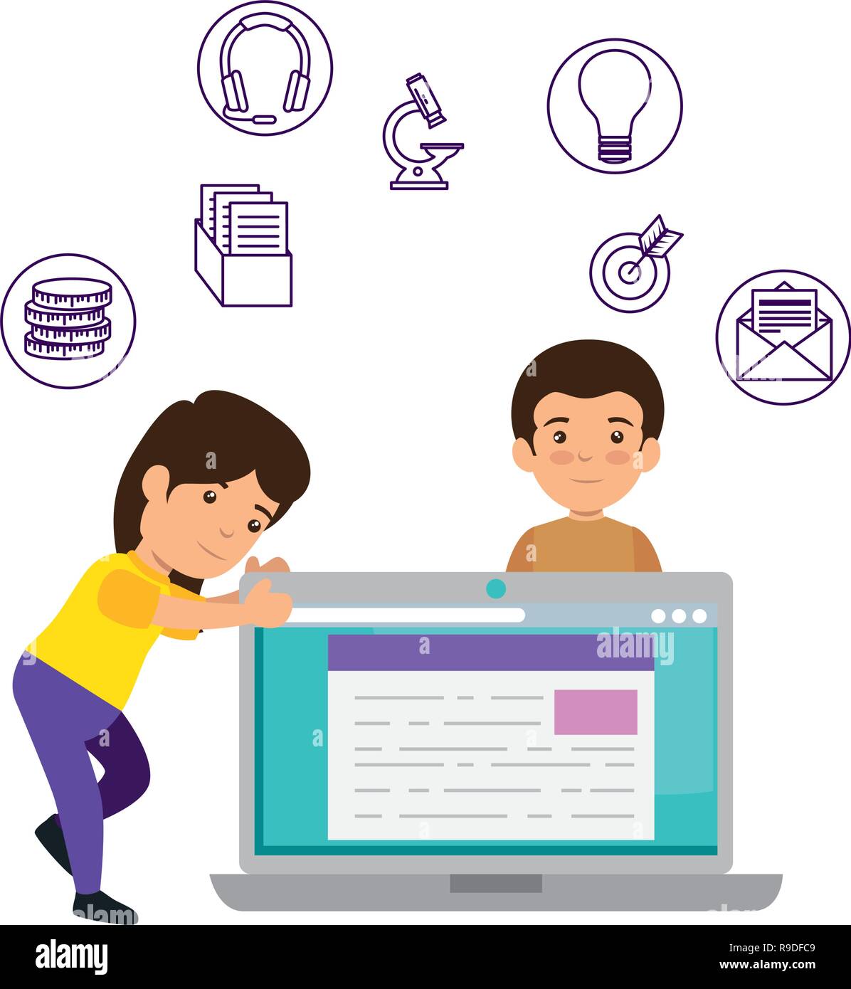 laptop with students and elearning icons Stock Vector Image & Art - Alamy
