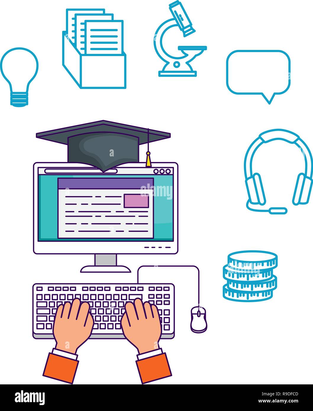 desktop with elearning icons Stock Vector Image & Art - Alamy