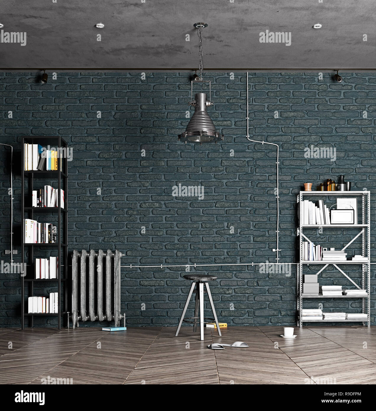 modern loft interior. 3d design rendering Stock Photo - Alamy