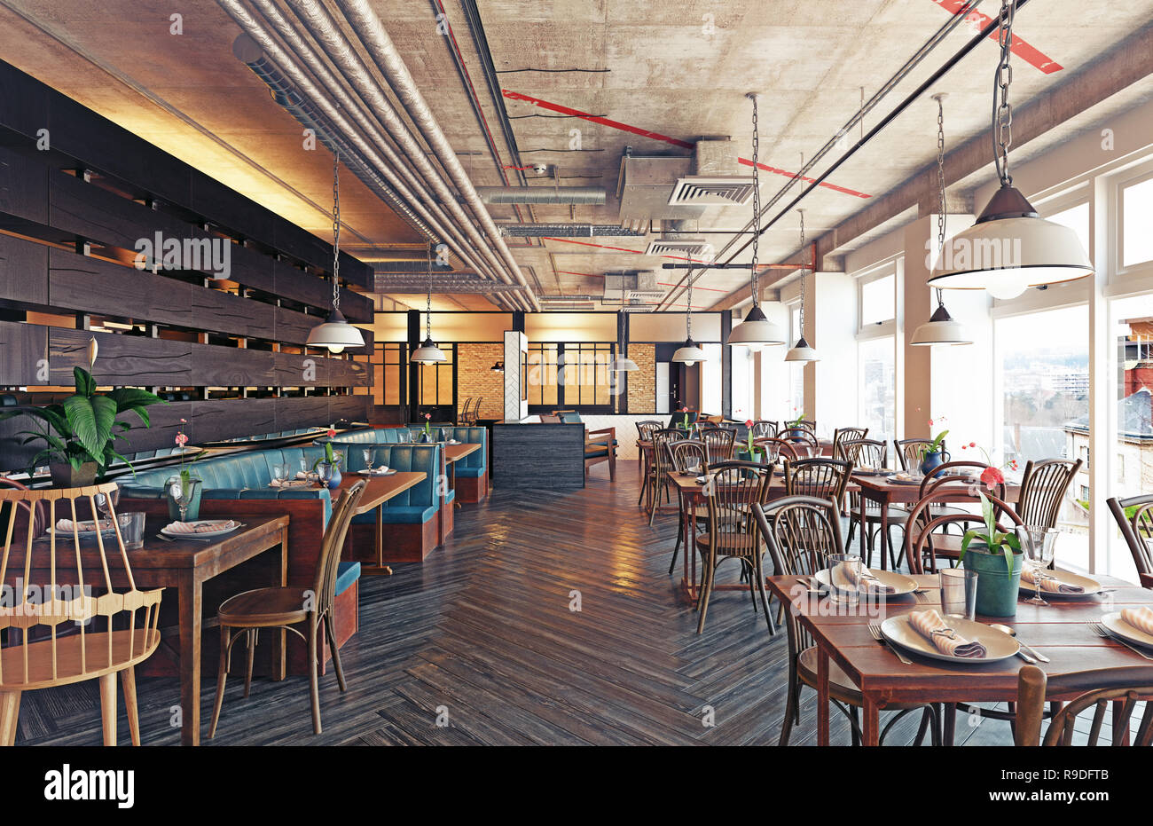 modern restaurant interior design. 3d rendering concept Stock Photo - Alamy