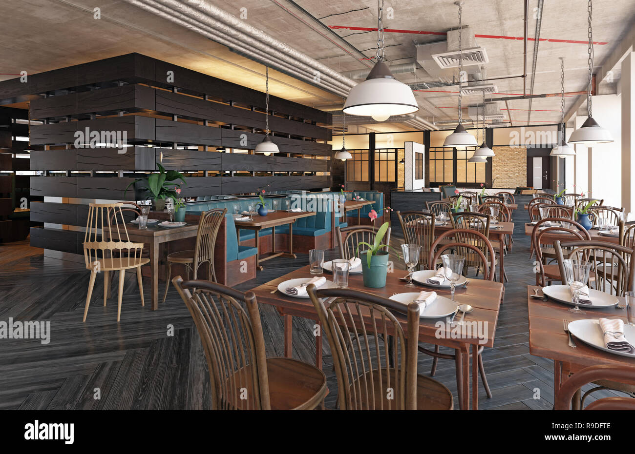 modern restaurant interior design. 3d rendering concept Stock Photo - Alamy