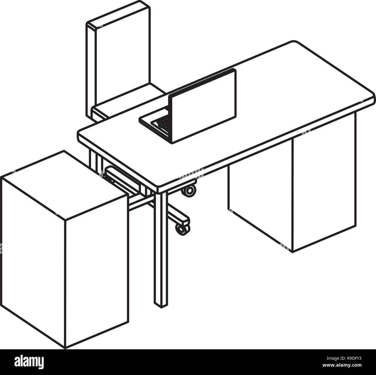 office desk with laptop and drawer Stock Vector Image & Art - Alamy