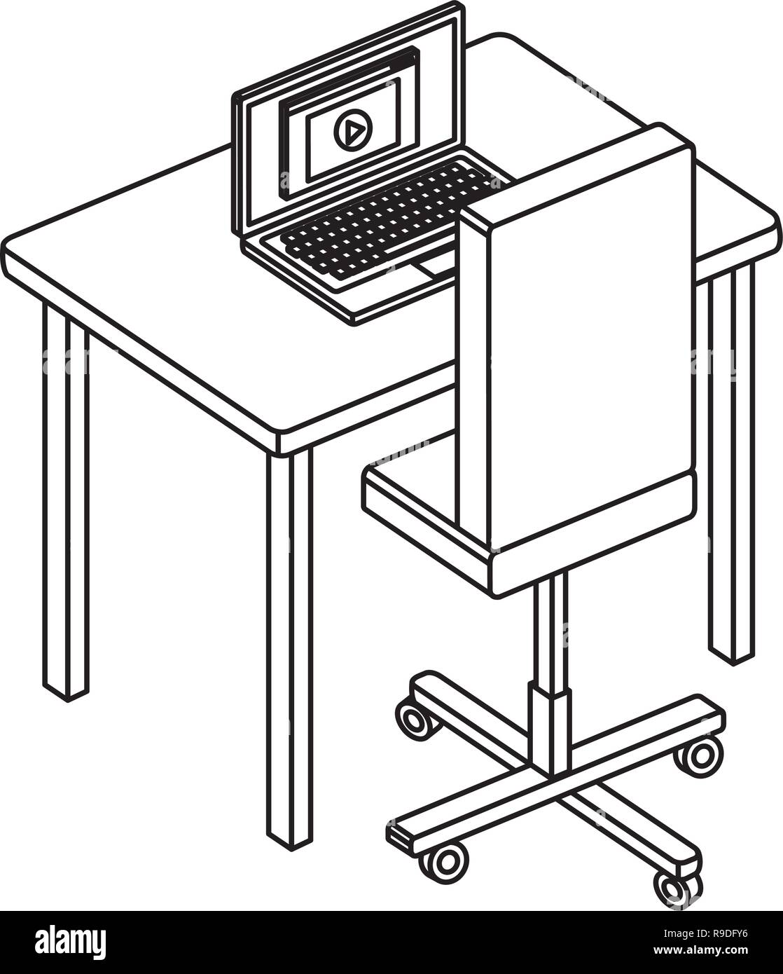 office desk with laptop and chair Stock Vector Image & Art - Alamy