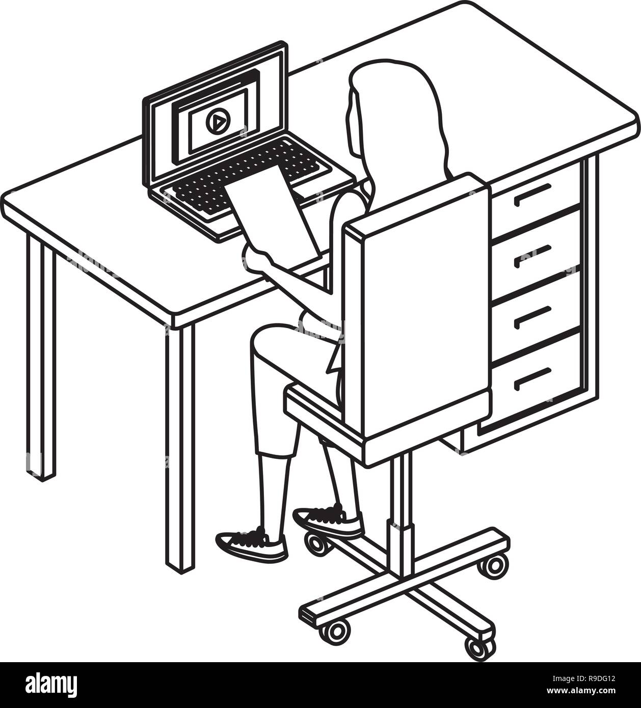 woman in the desk with laptop character Stock Vector Image & Art - Alamy