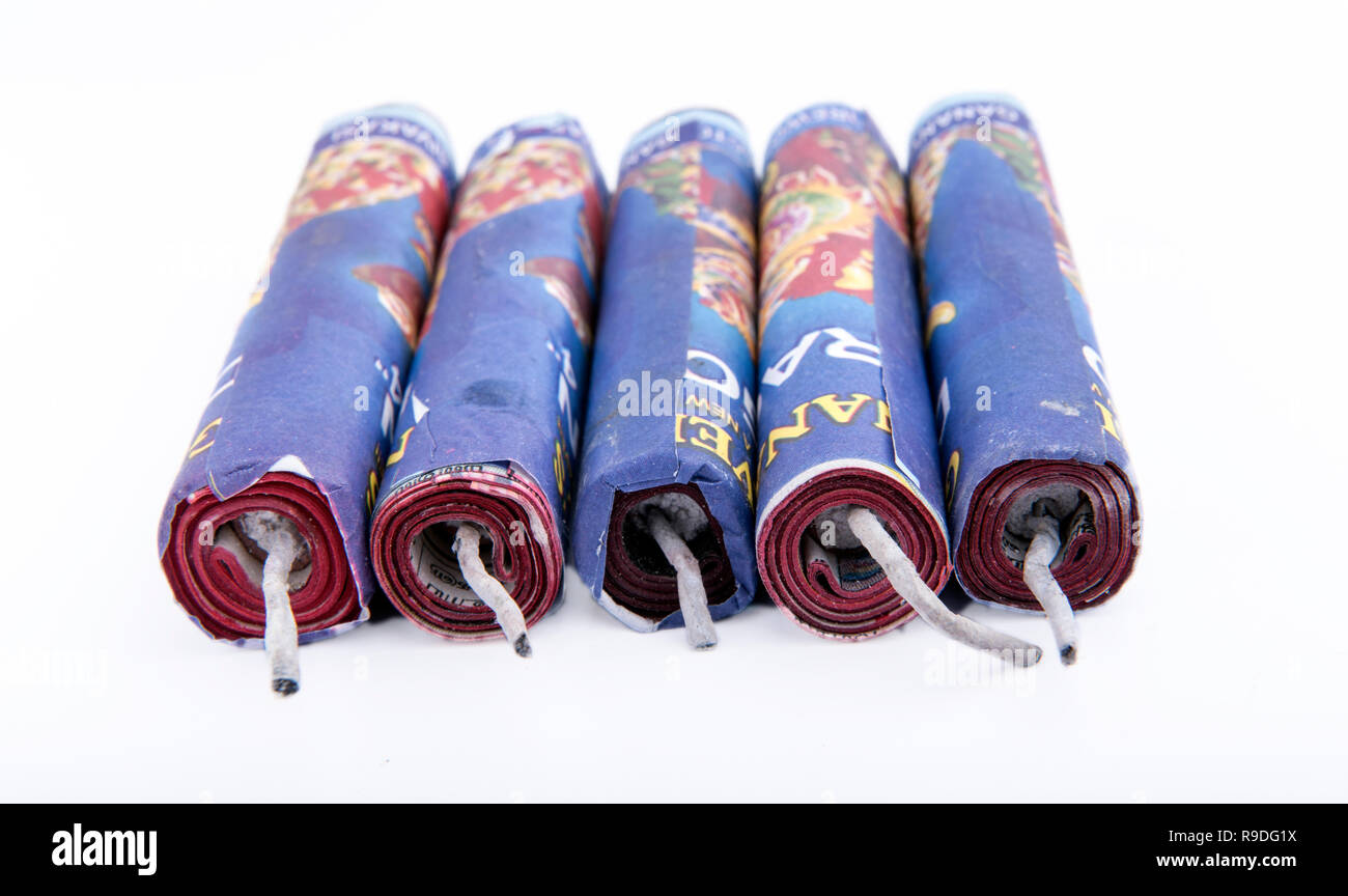 Mumbai / India 13 April 2017 Roll Firecrackers ( cracker ) on white ...