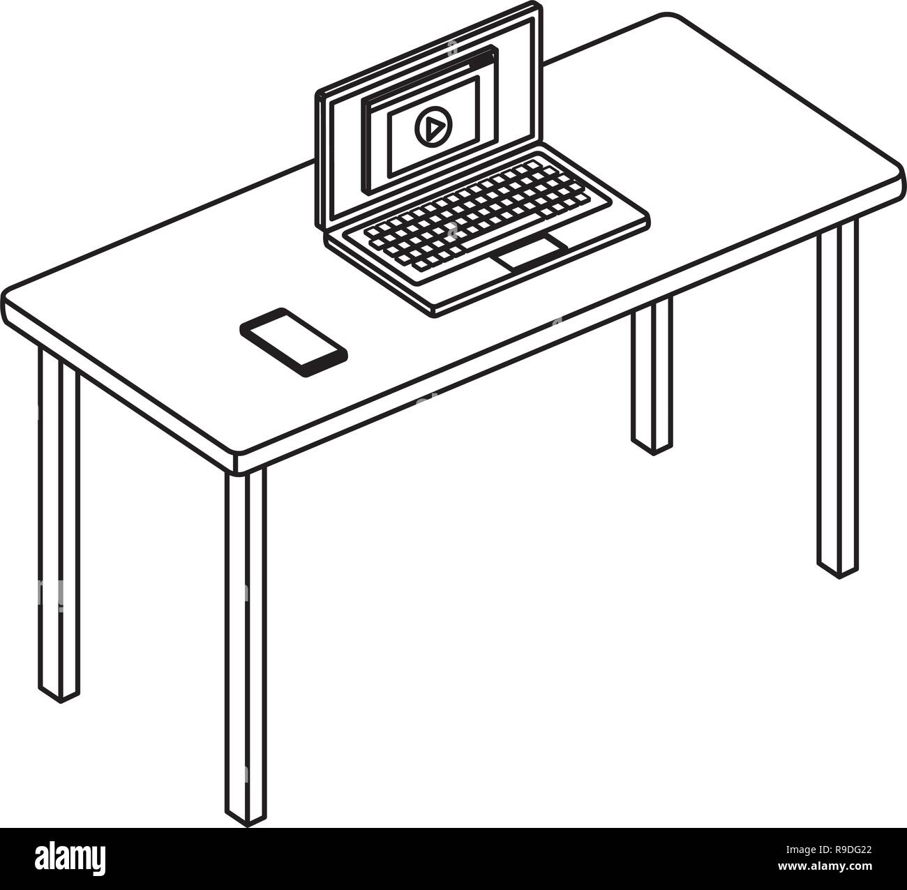 office desk with laptop Stock Vector Image & Art - Alamy