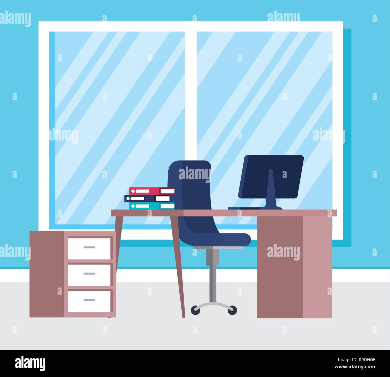 office workplace with desk and desktop scene Stock Vector Image & Art ...