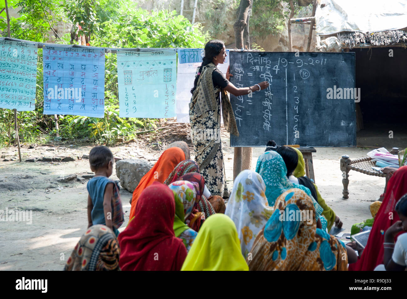 Varanasi India 20 September 2011 Indian Teacher Woman Teaching Adult