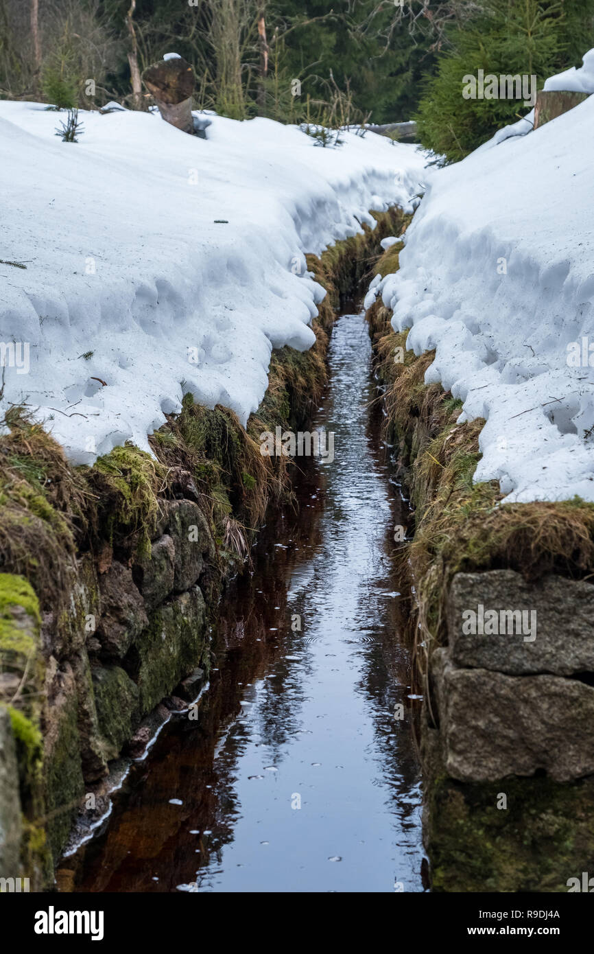 Nationalpark Harz im Winter Oderteich Grabensystem Altbergbau Stock ...