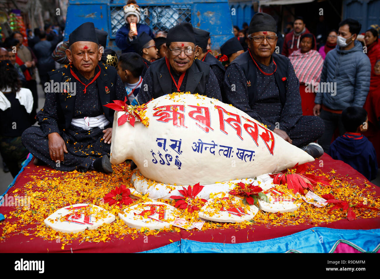 People from Newar community seen in traditional attire participating in ...