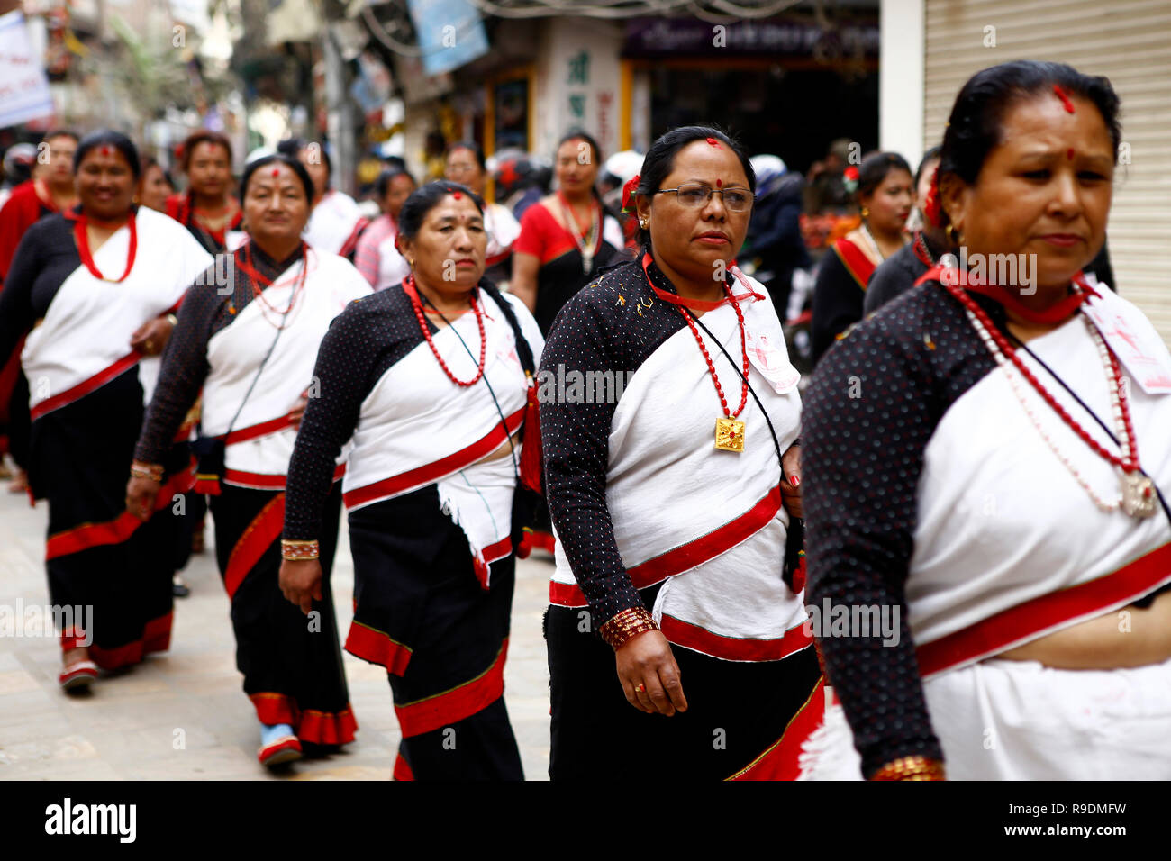 People from Newar community seen in traditional attire participating in ...