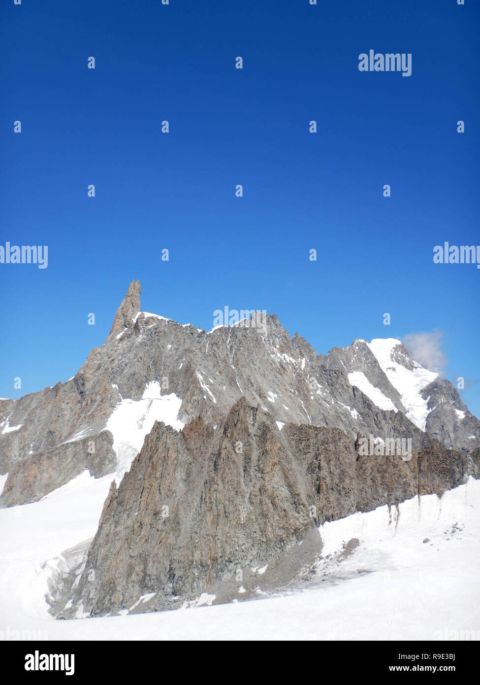 Panoramic view of the Mont Blanc Massif: tooth of the Giant Stock Photo ...