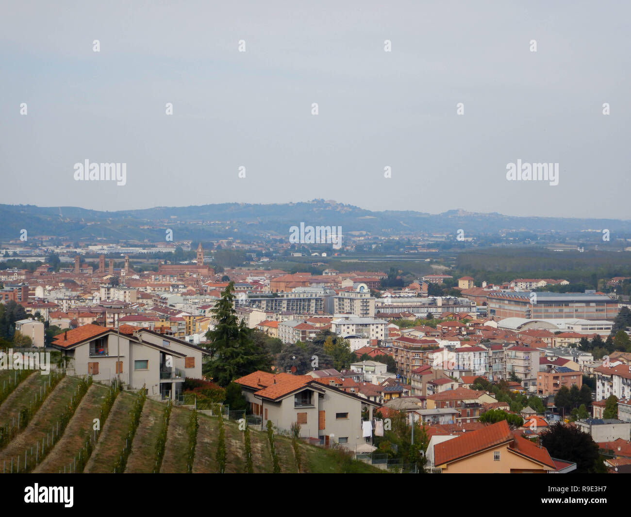 View of the city of Alba and the Langhe hills, Piedmont - Italy Stock ...