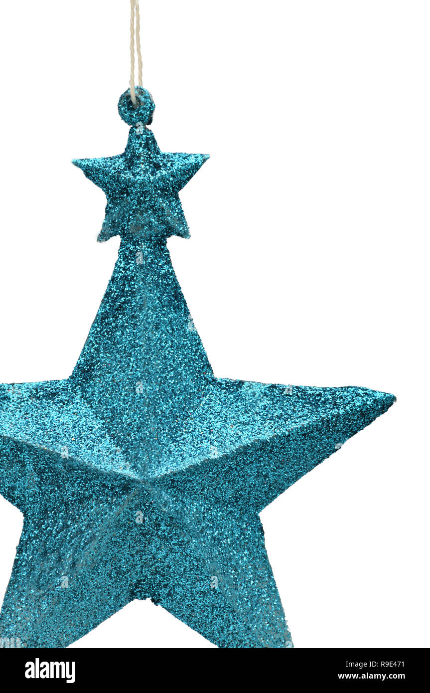 Christmas and New Year's blue five-pointed star on the white isolated ...