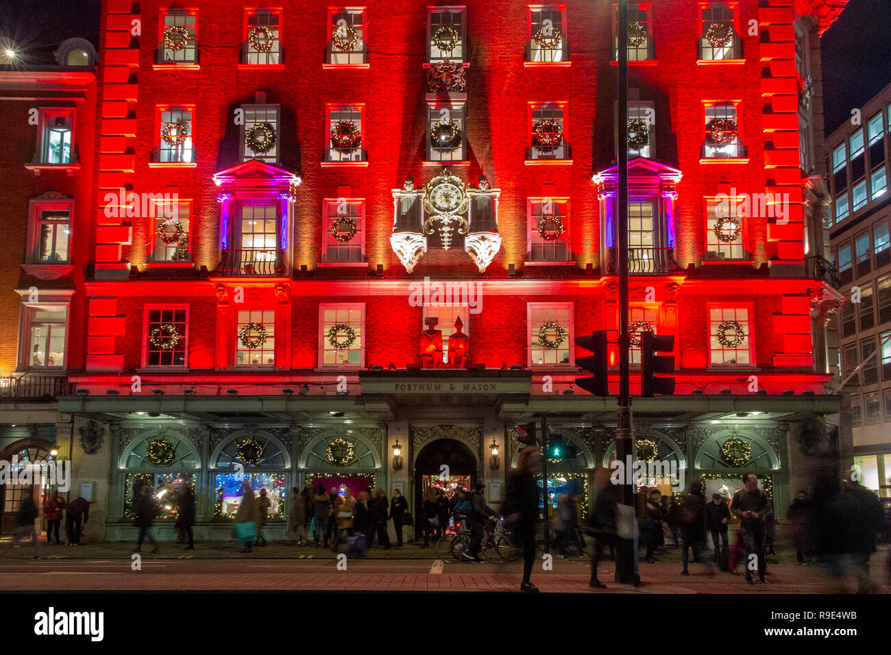 The famous Fortnum & Mason store lit up in red for Christmas Stock ...