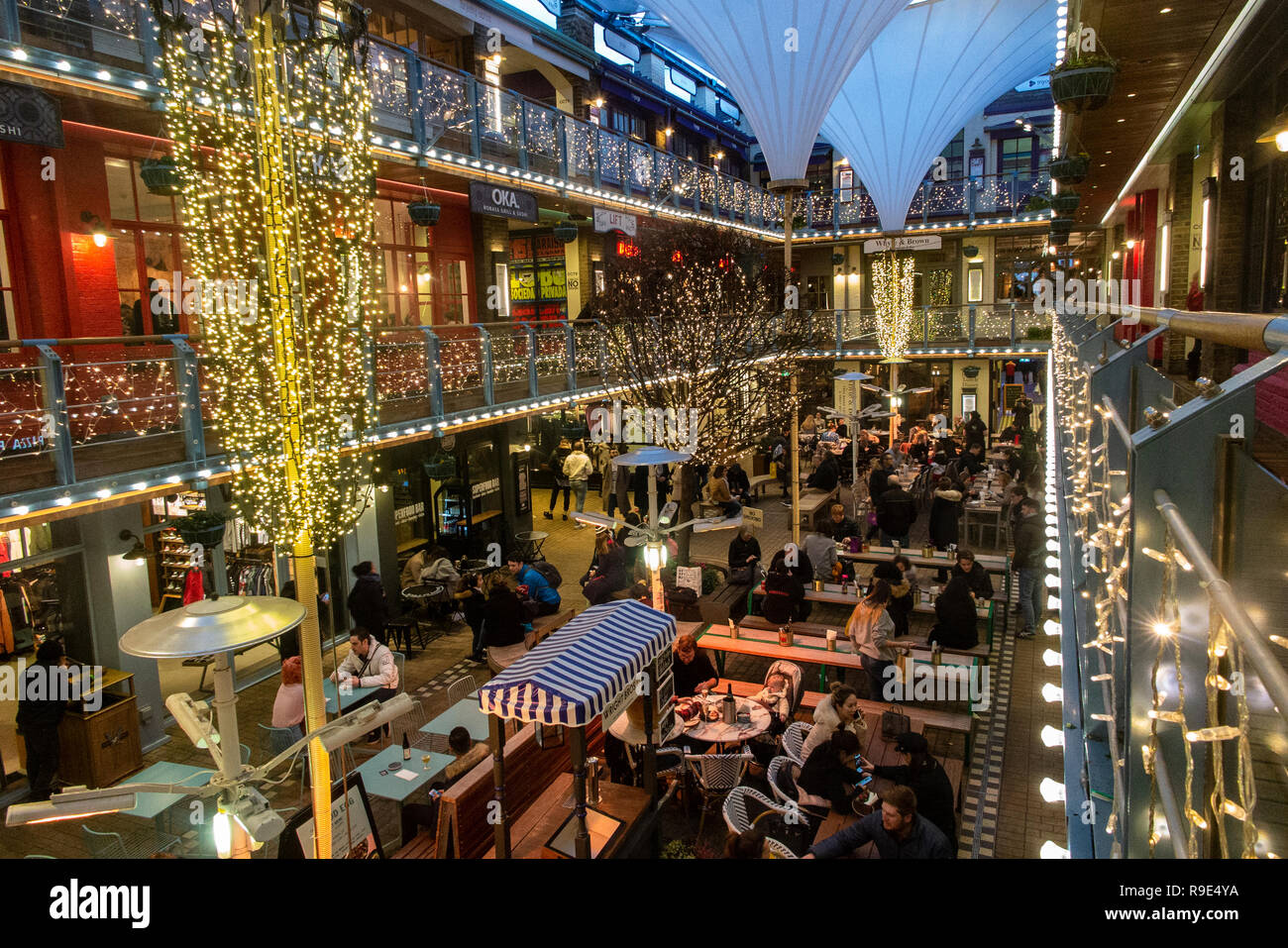 An interior shot of a busy Kingly Court in Soho at Christmas time Stock ...