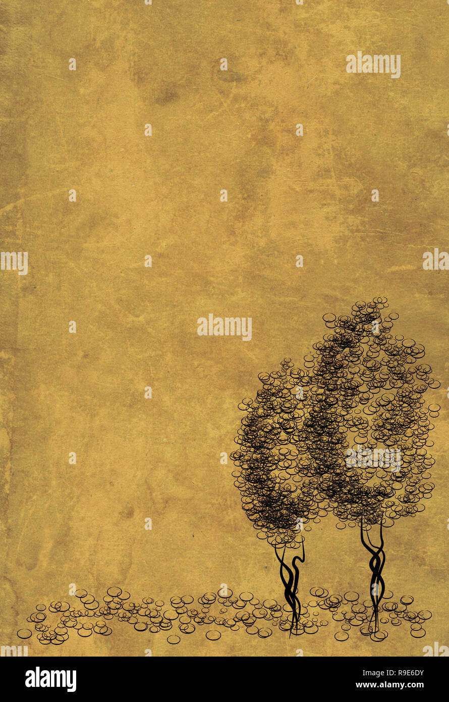 Background - sheet parchment with figure of trees Stock Photo - Alamy