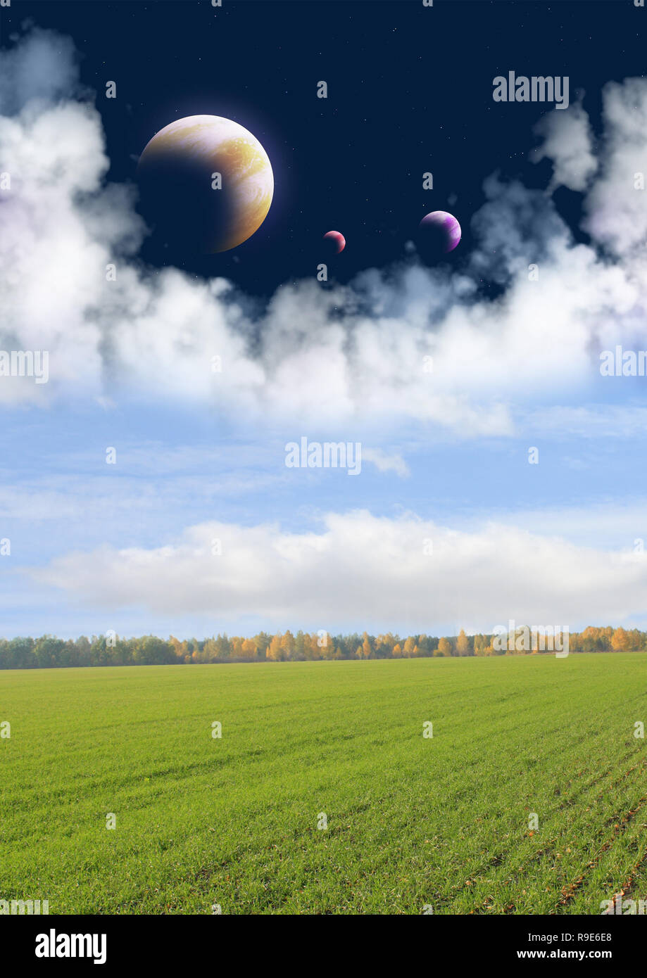 Beautiful alien planet orbiting hi-res stock photography and images - Alamy