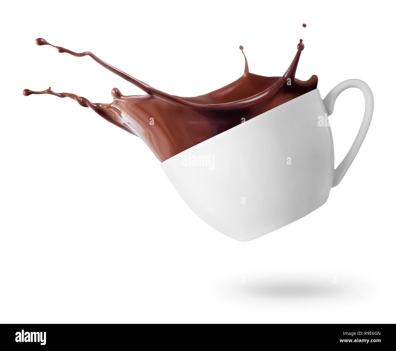 cup of spilling chocolate or cocoa with splash isolated on white ...