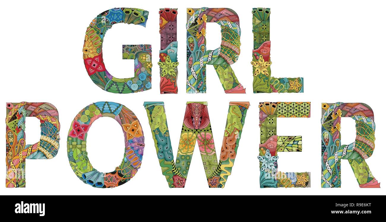 Hand-painted art design. Hand drawn illustration words GIRL POWER for t ...